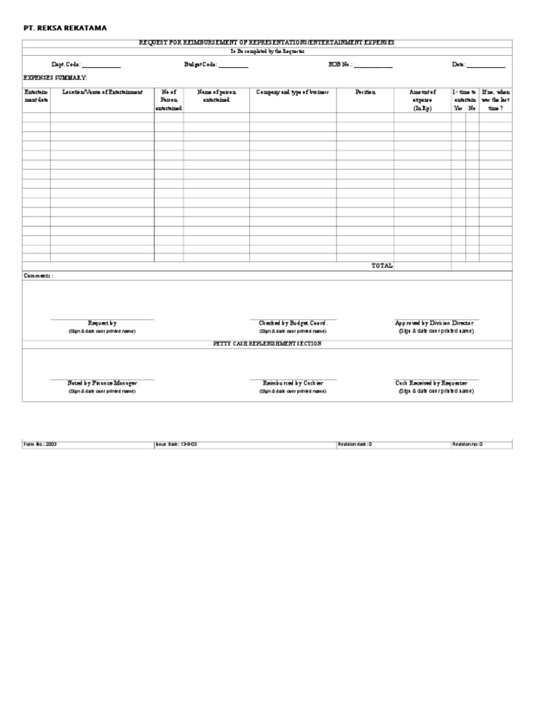 Entertainment Expense Reimbursement Form | PDF