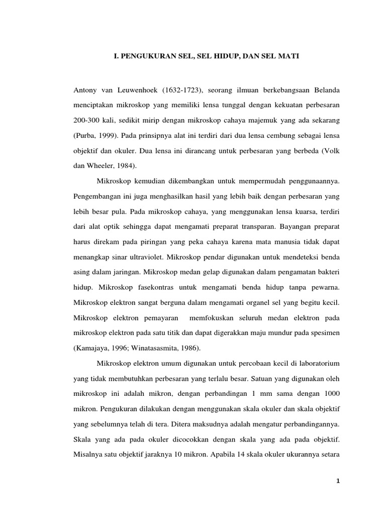 Pengukuran Sel, Sel Hidup, Sel Mati | PDF