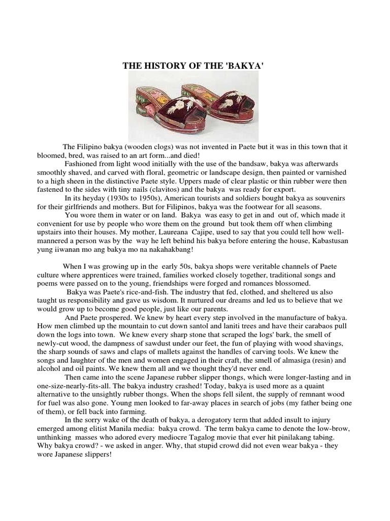 The History of The 'Bakya' | PDF | Softlines (Retail) | Footwear