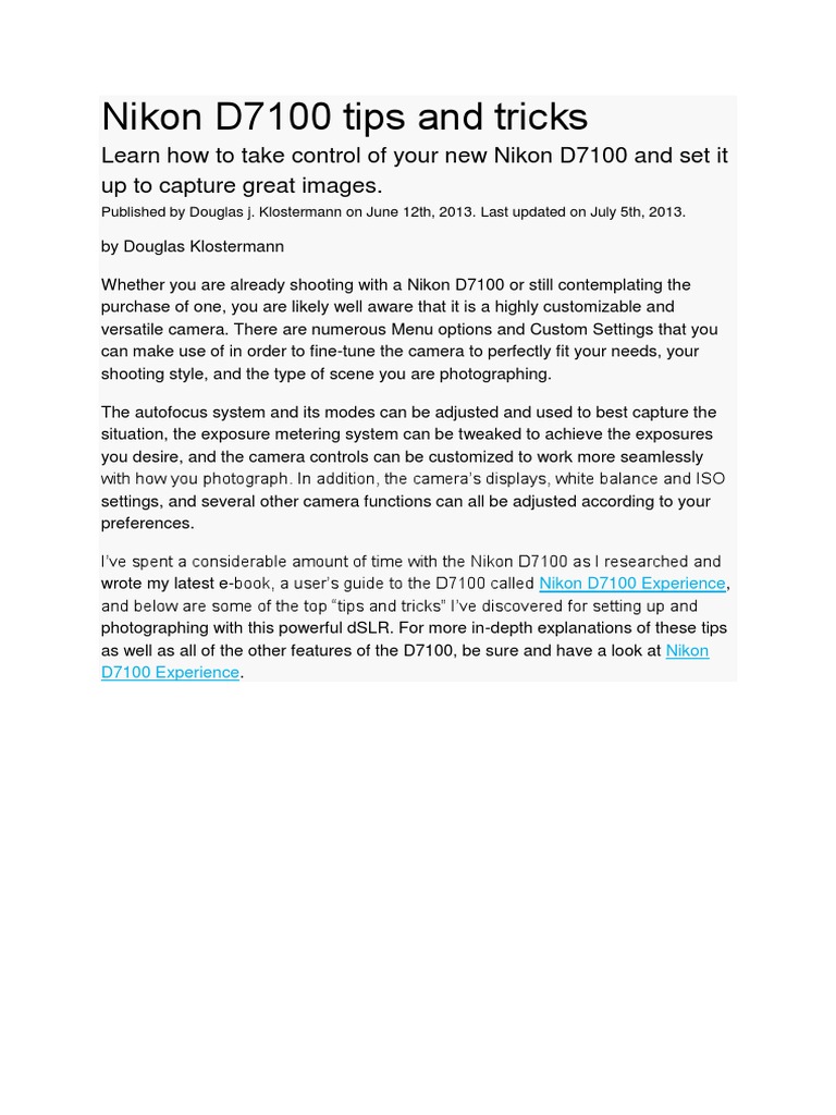 Nikon D7100 Tips for Better Photos | PDF | Autofocus | Exposure ...