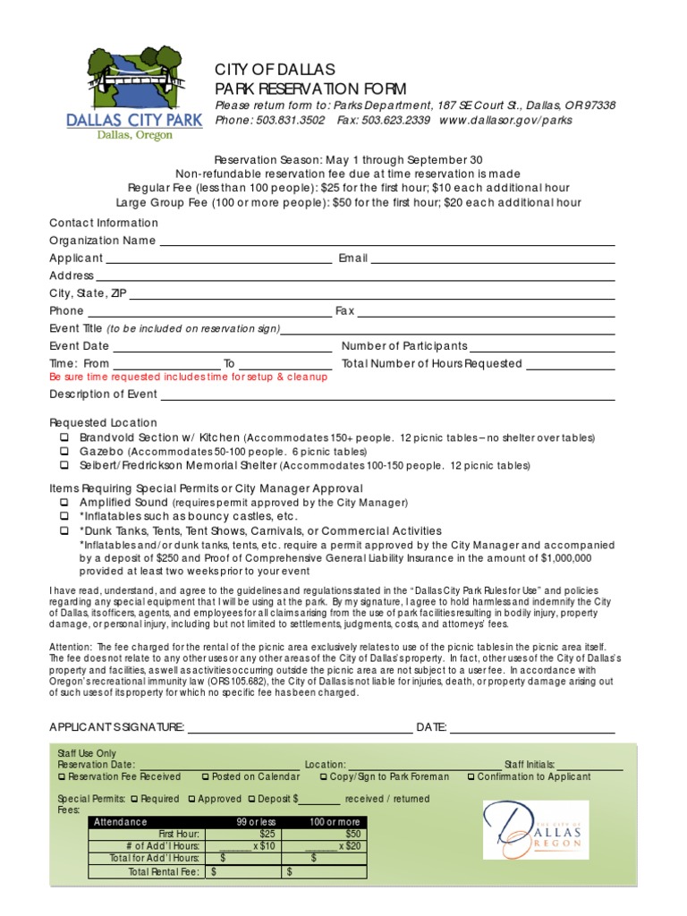 Park Reservation Form: Guidelines and Application for Renting Park ...