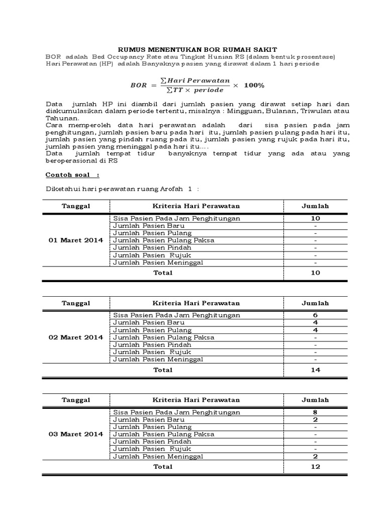 Rumus Menentukan Bor Rumah Sakit | PDF