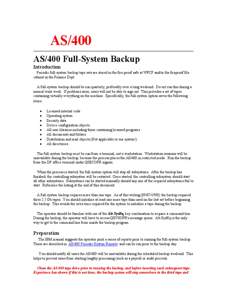 400 Full Backup | PDF | Command Line Interface | Ibm System I