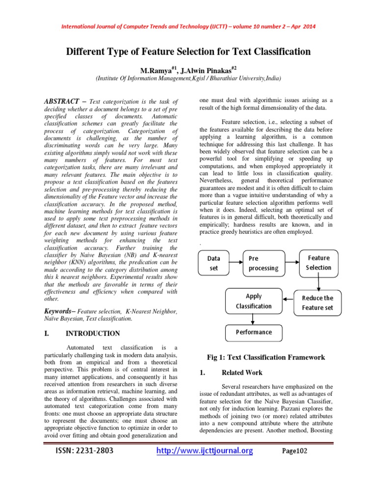 Different Type of Feature Selection For Text Classification | PDF ...