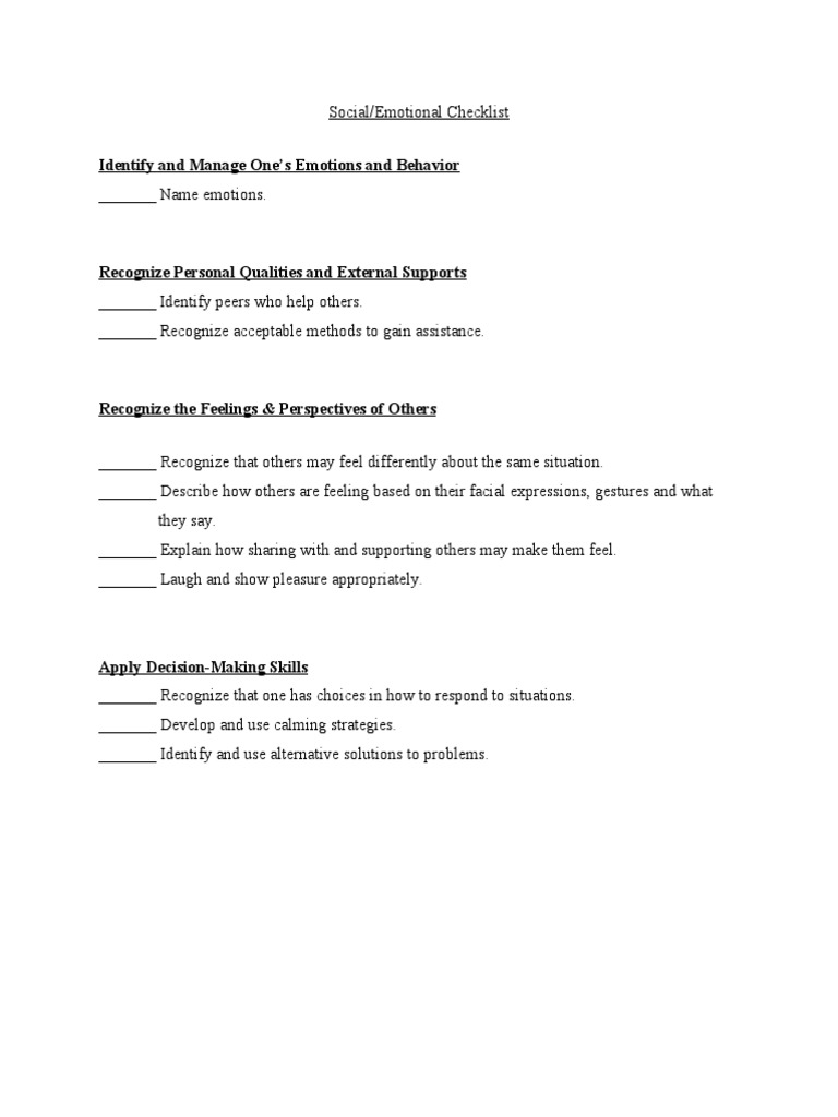 Social/Emotional Skills Checklist | PDF