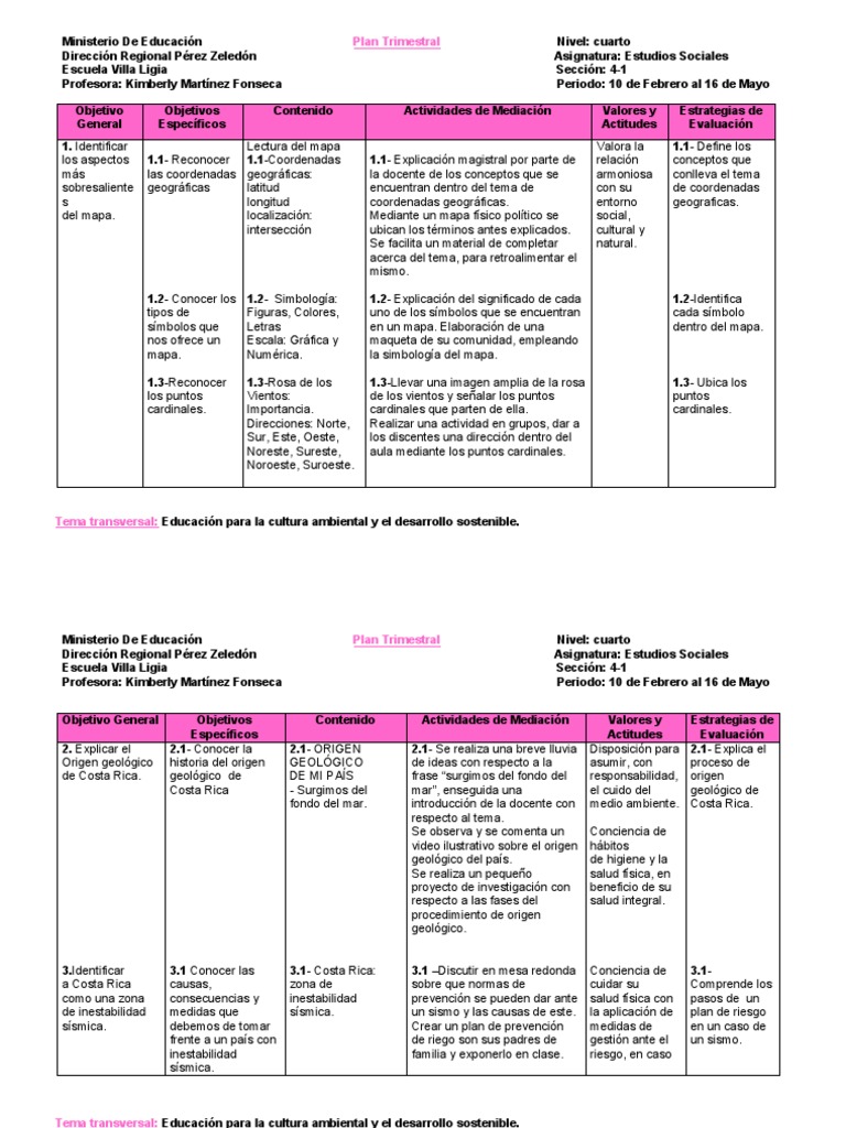 Plan Trimestral | Costa Rica | Maestros
