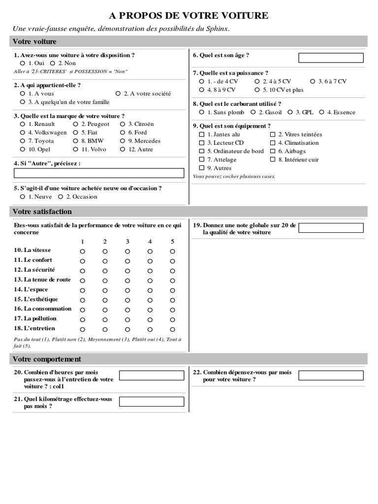 Questionnaire Automobiles | PDF | Affaires