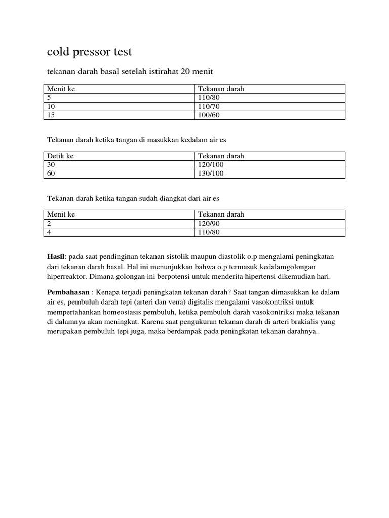 Cold Pressor Test | PDF