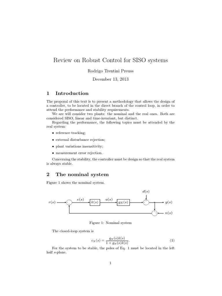 Review On Robust Control For SISO Systems | PDF | Signal Processing ...