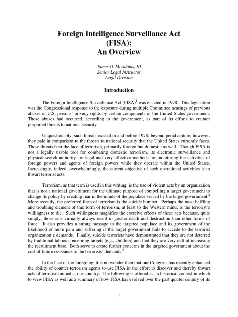 Overview of the Foreign Intelligence Surveillance Act | PDF