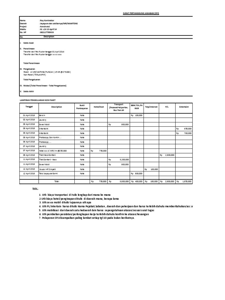 Contoh Format SPJ Kontraktor | PDF