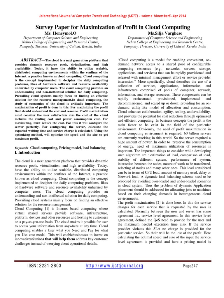 Survey Paper For Maximization of Profit in Cloud Computing | PDF | Scheduling (Computing ...