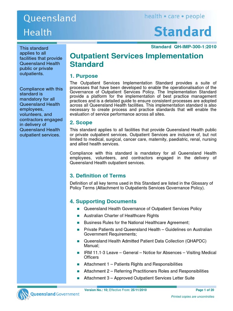 Outpatient Services Implementation Standard: 1. Purpose | PDF | Patient ...