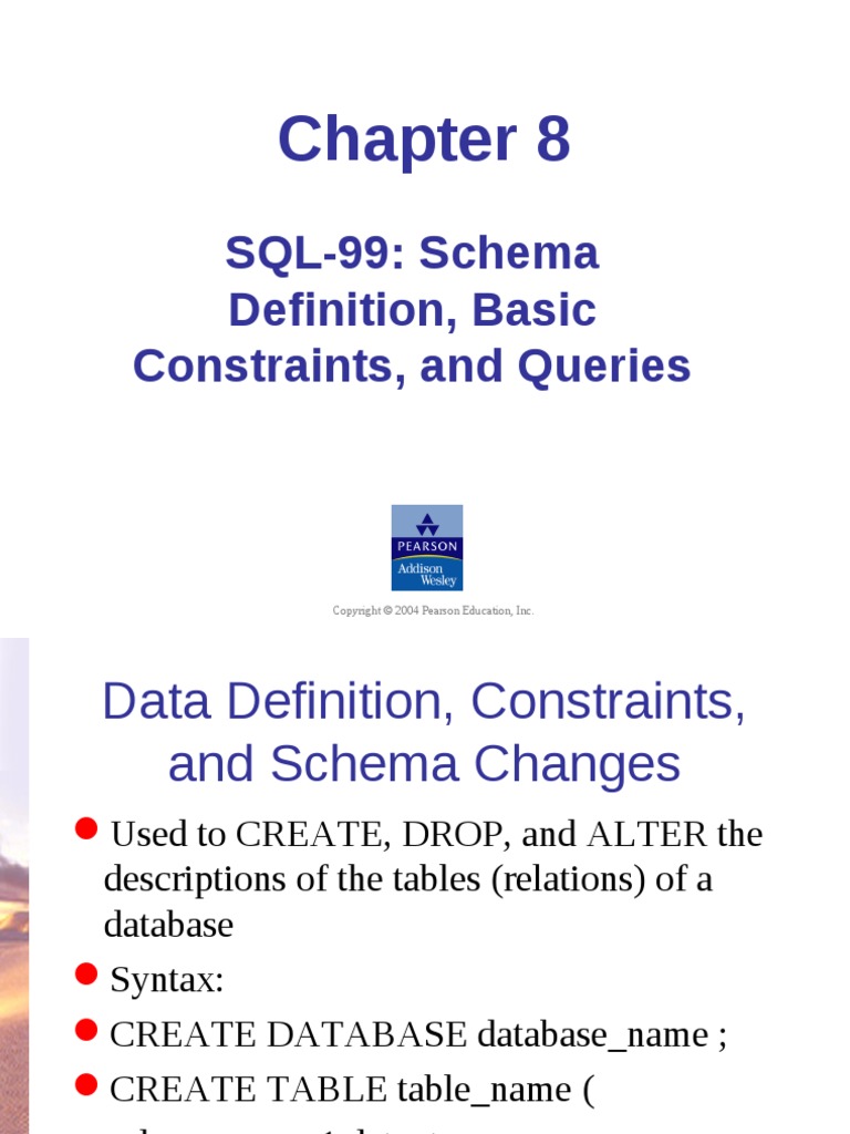 SQL-99: Schema Definition, Basic Constraints, and Queries | PDF | Databases | Information Retrieval