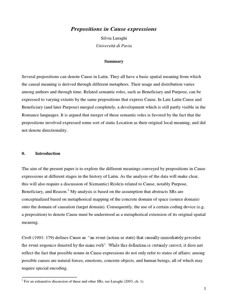 Prepositions in Cause Expressions | PDF | Causality | Preposition And ...