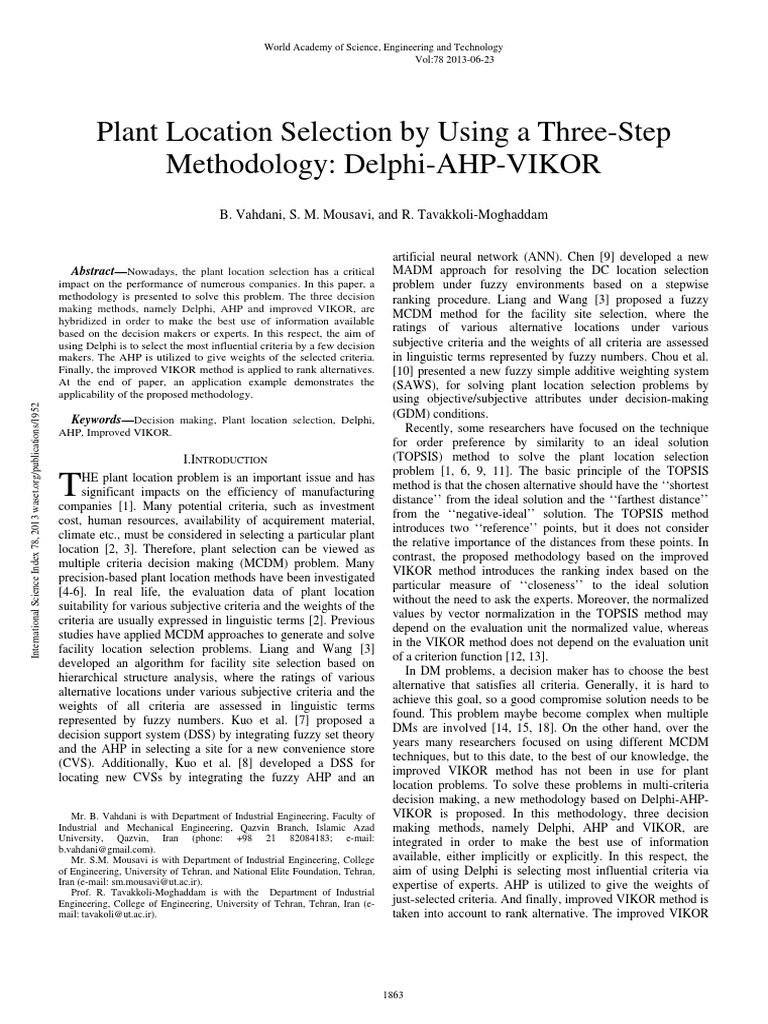 Plant Location Selection By Using A Three Step Pdf Decision Making Analysis