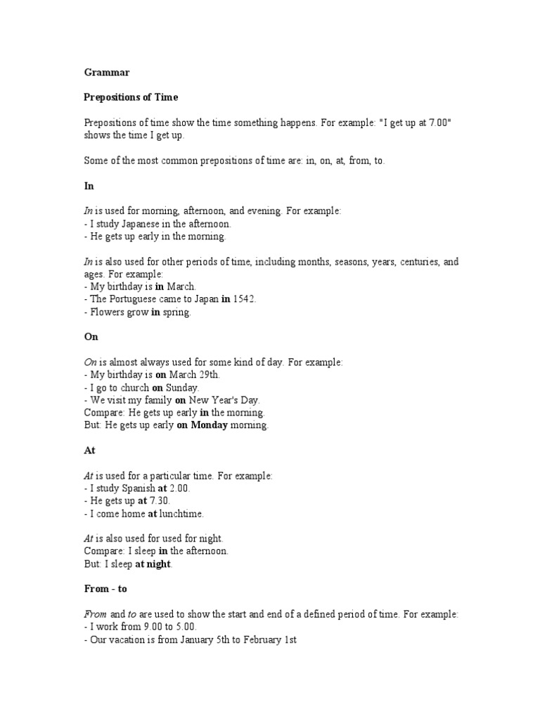 Understanding Prepositions of Time | PDF
