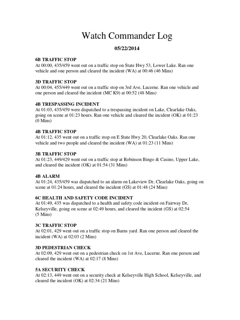 Lake County Sheriff's Watch Commander Logs | PDF | Wheeled Vehicles ...