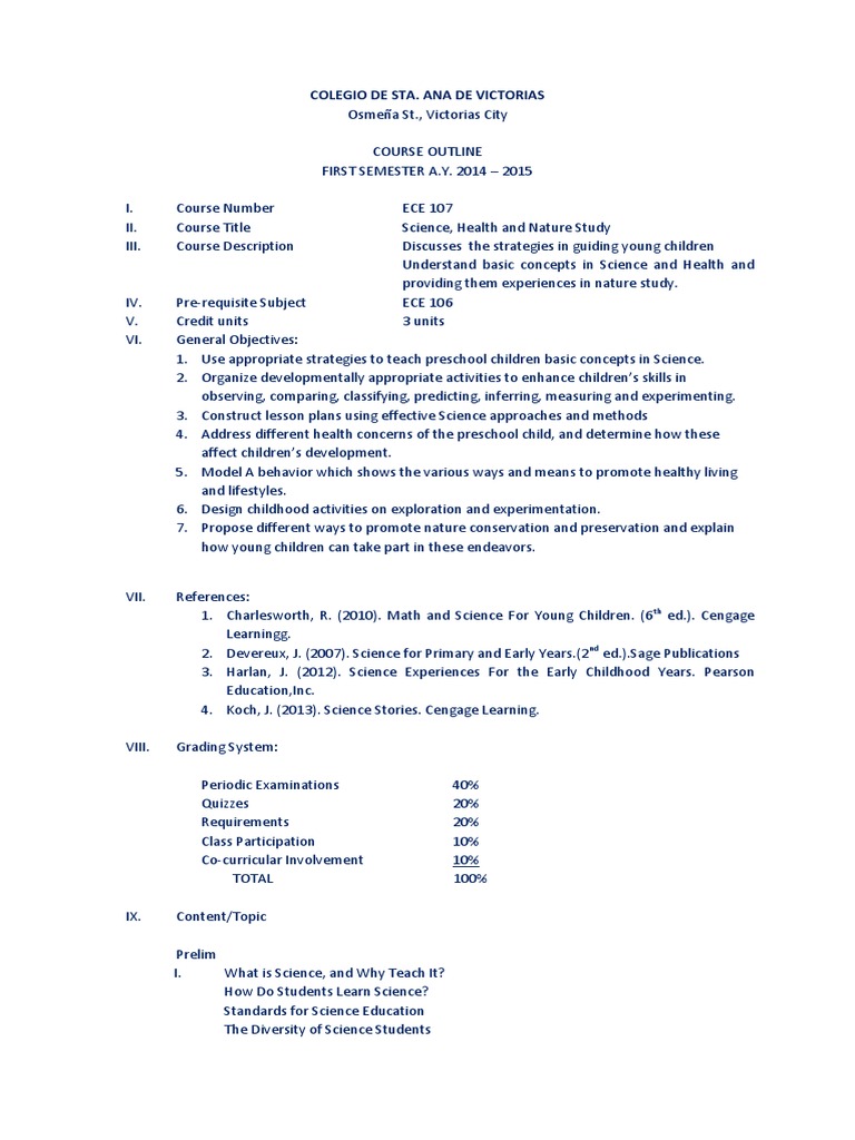 ECE 107 Course Outline | PDF | Science Education | Learning