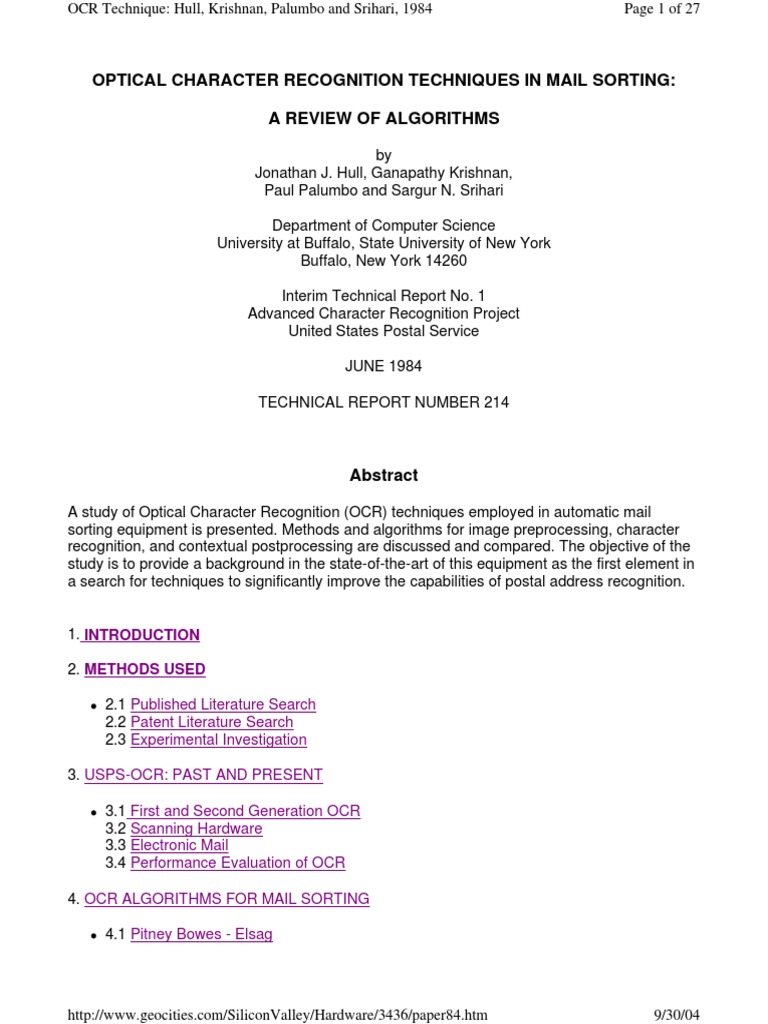 Optical Character Recognition Techniques in Mail Sorting: A Review of ...