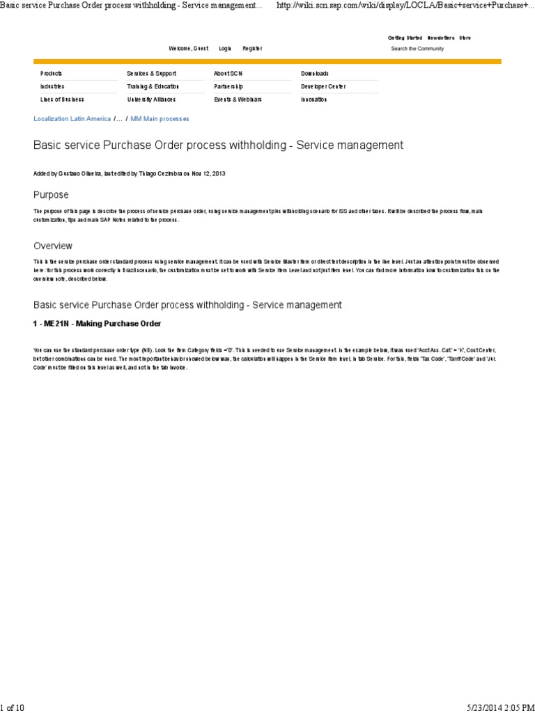 Basic Service Purchase Order Process Withholding - Service Management ...