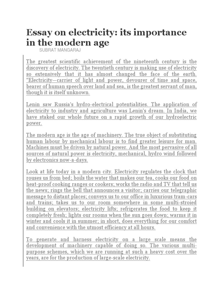 Essay On Electricity | PDF | Hydroelectricity | Electricity