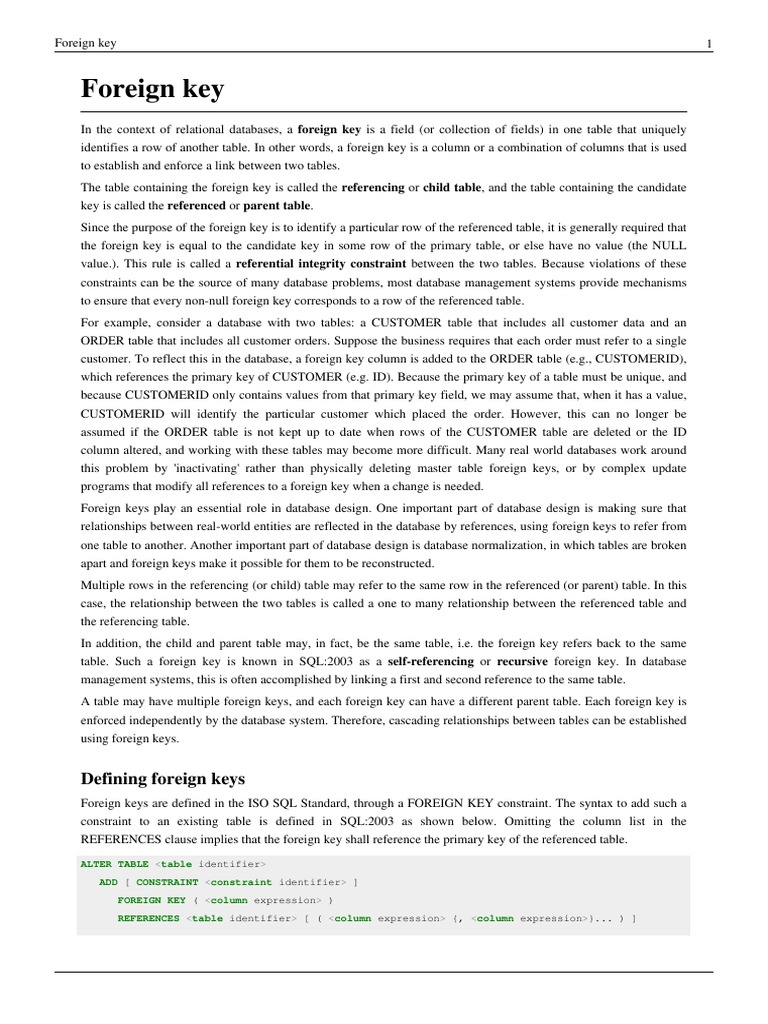 SQL: Foreign Key | Download Free PDF | Data Model | Sql