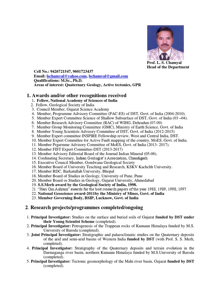 CV of Prof. L.S. Chamyal | PDF | Geomorphology | Quaternary