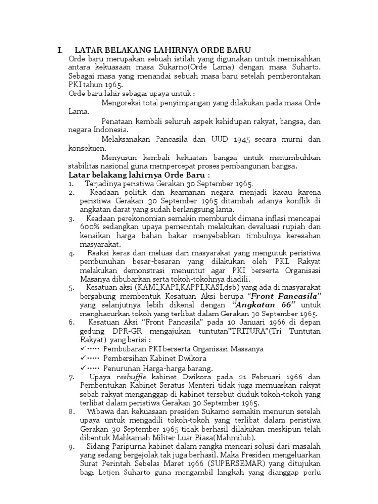 Latar Belakang Lahirnya Orba | PDF