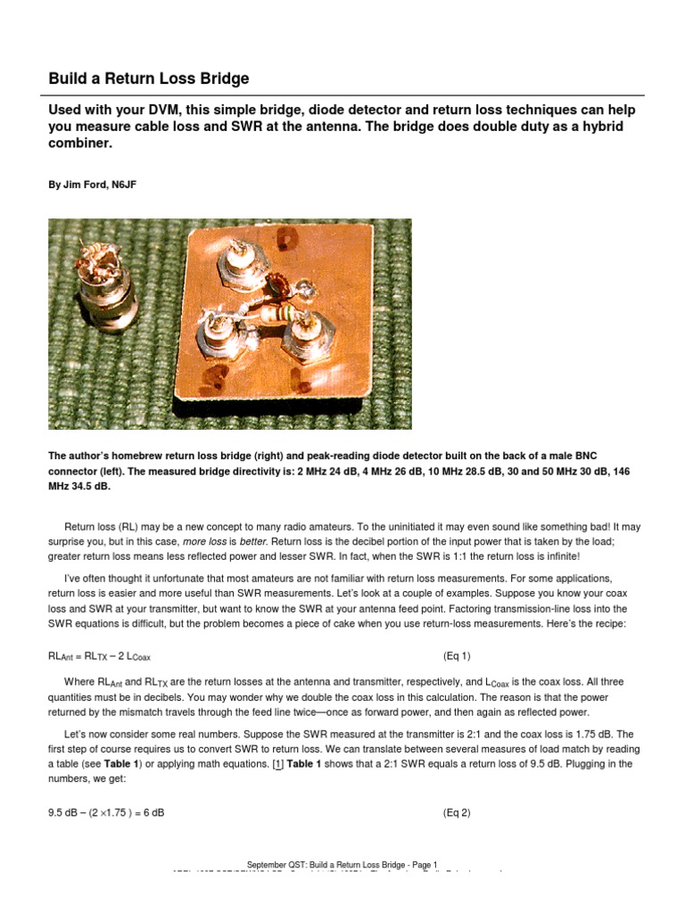 Build A Return Loss Bridge | PDF | Decibel | Detector (Radio)