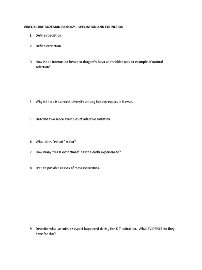 Speciation Extinction Worksheet | PDF | Extinction | Biology Theories