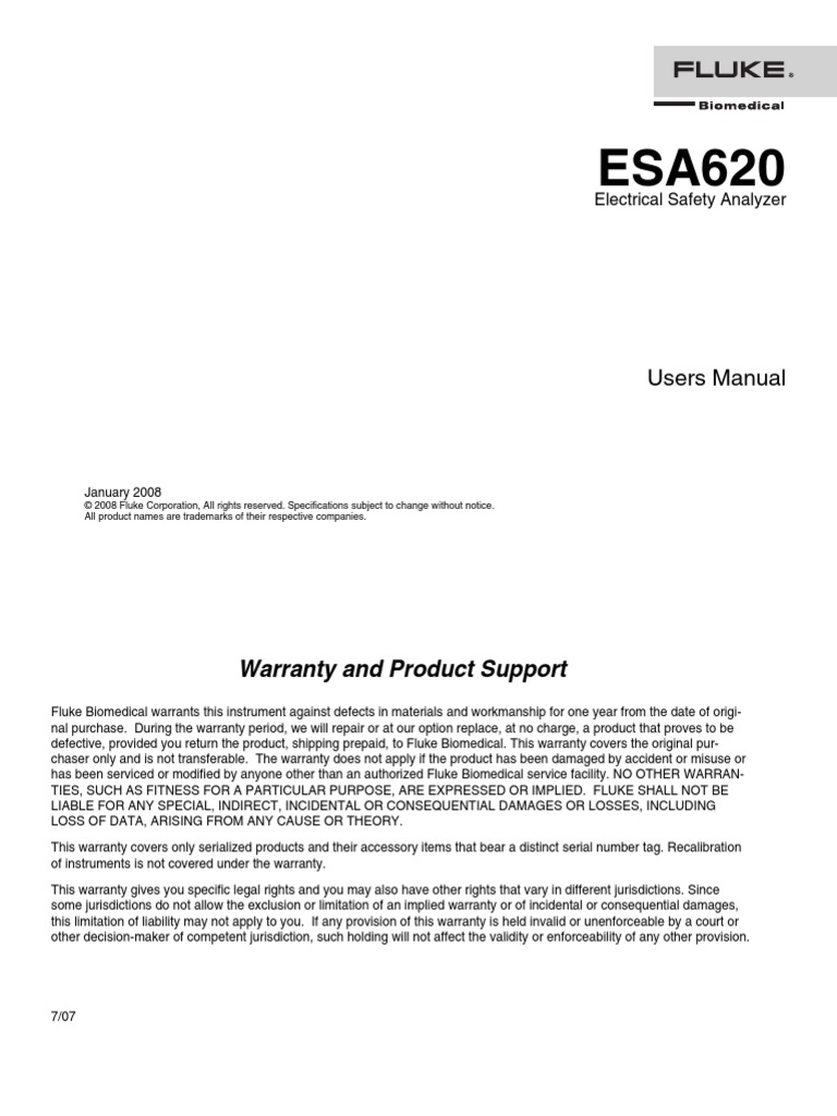 Esa620 - Safety Electric Analyzer - Fluke Biomedical - Operating Manual ...