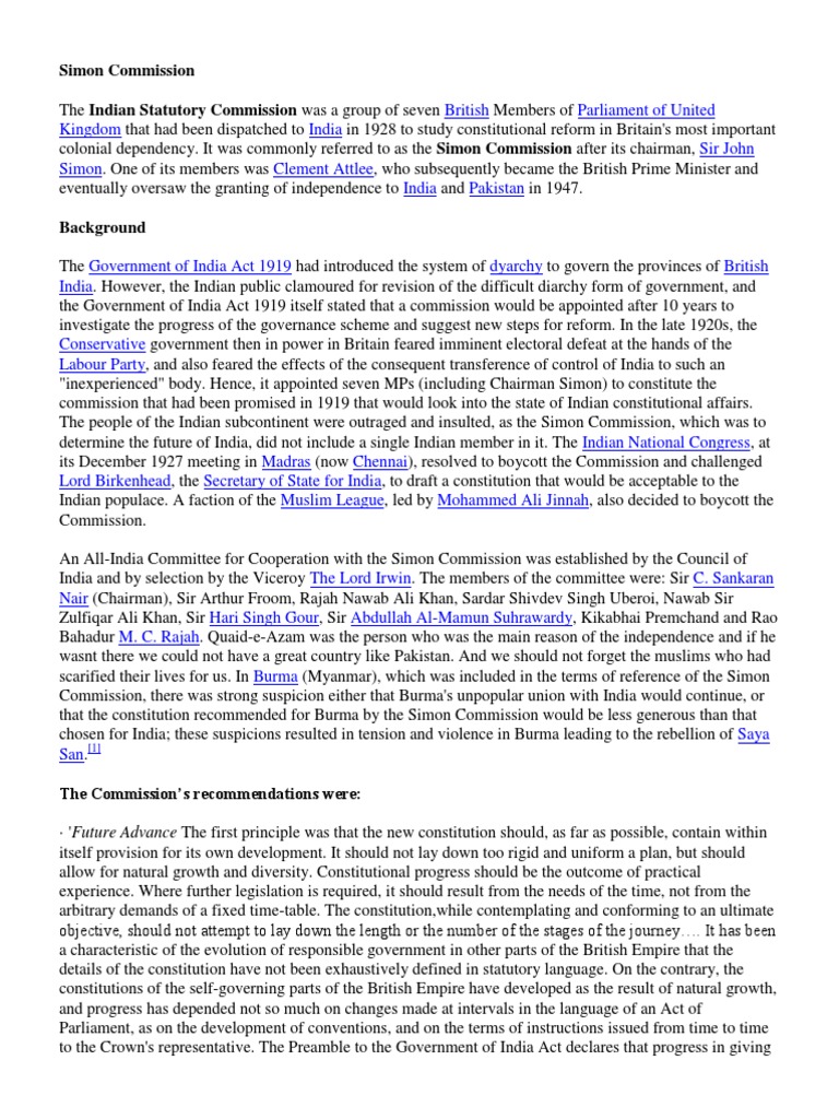 Simon Commission Download Free Pdf Independent India British India