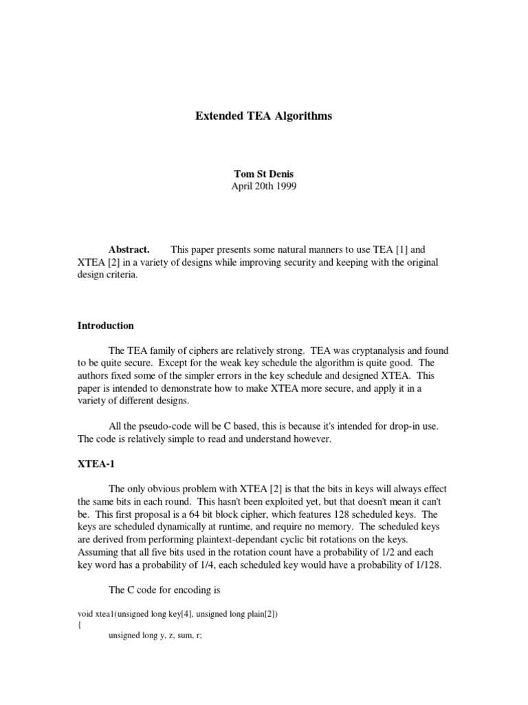 Enhanced XTEA Security Designs | PDF | Key (Cryptography) | Cipher