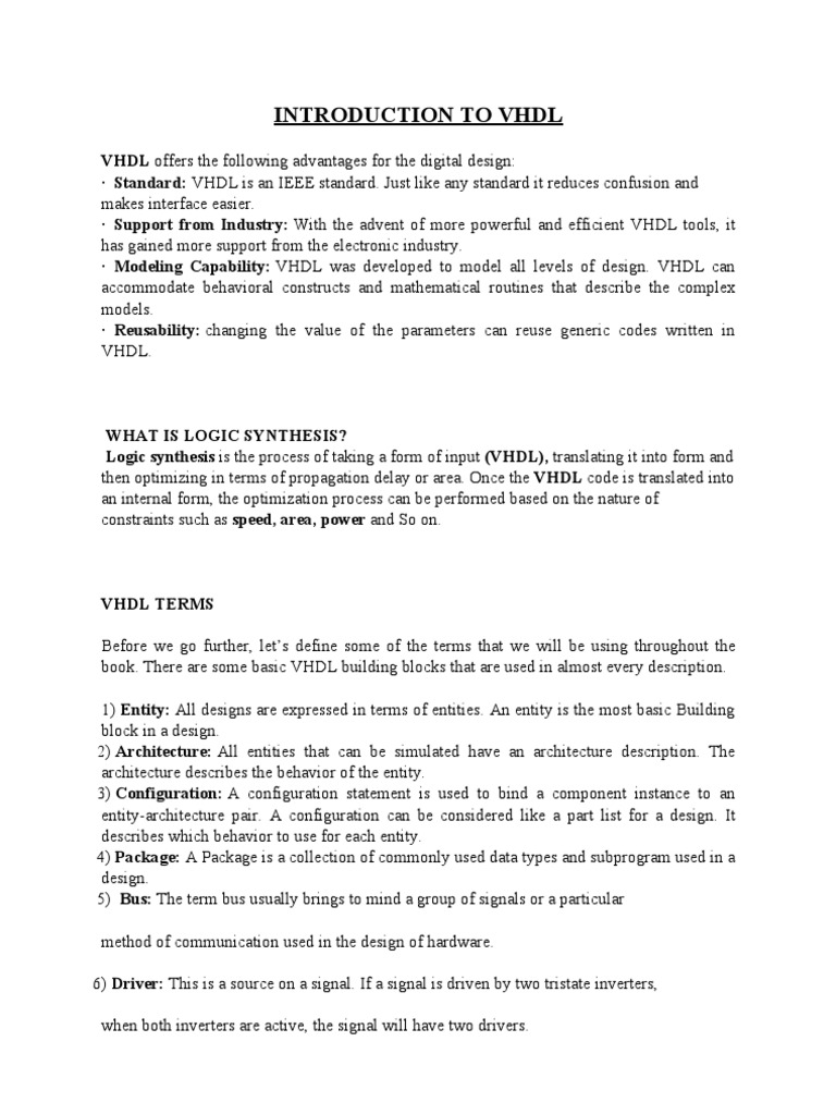 Introduction To VHDL | PDF | Vhdl | Digital Electronics