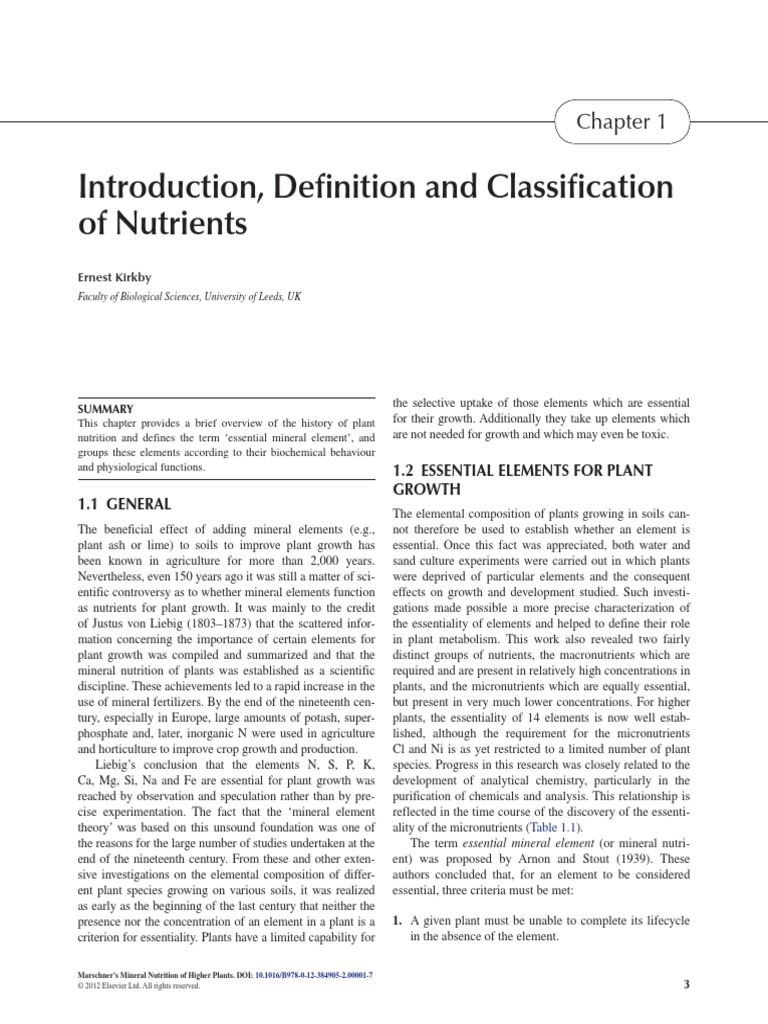 Chapter 1 - Introduction Definition and Classification of Nutrients ...