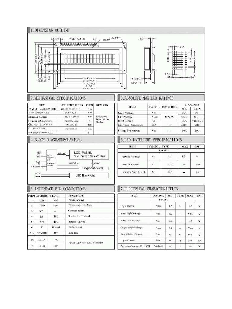 LCD QC1602A Datasheet PDF | PDF