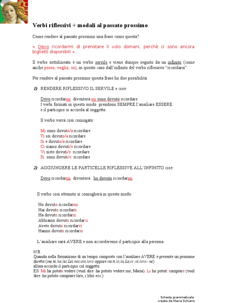 Impariamo L'italiano - Verbi Riflessivi + Modali Al Passato Prossimo | PDF