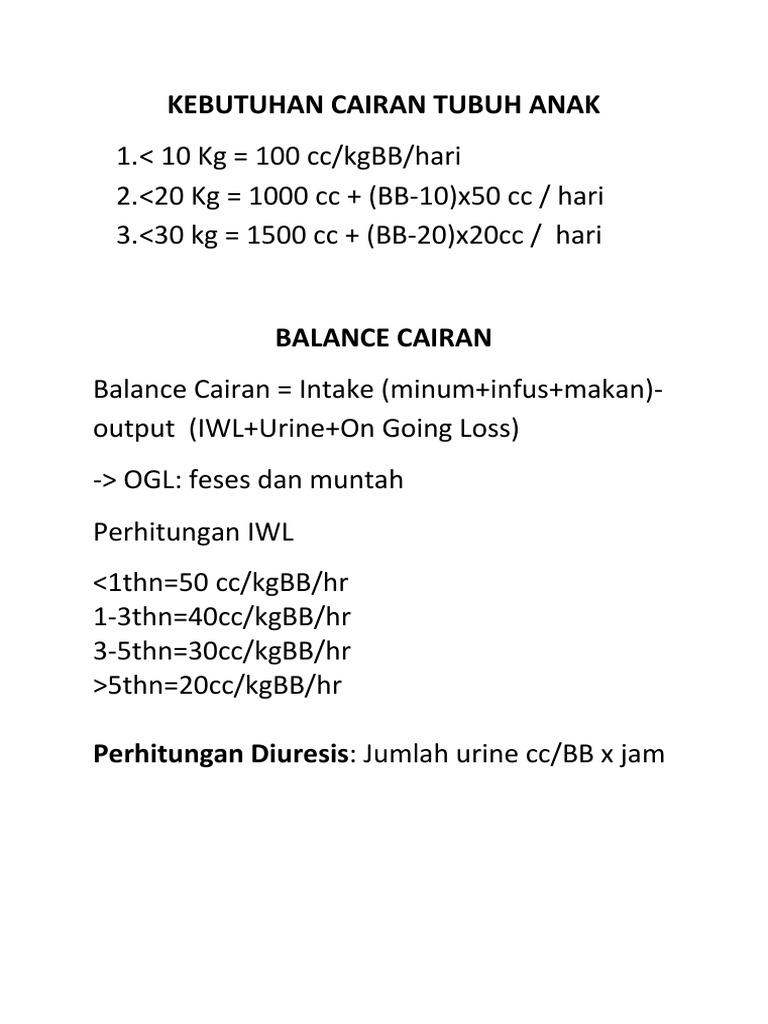 Rumus Diuresis dan Kebutuhan Cairan Anak | PDF | Pengembangan Diri ...