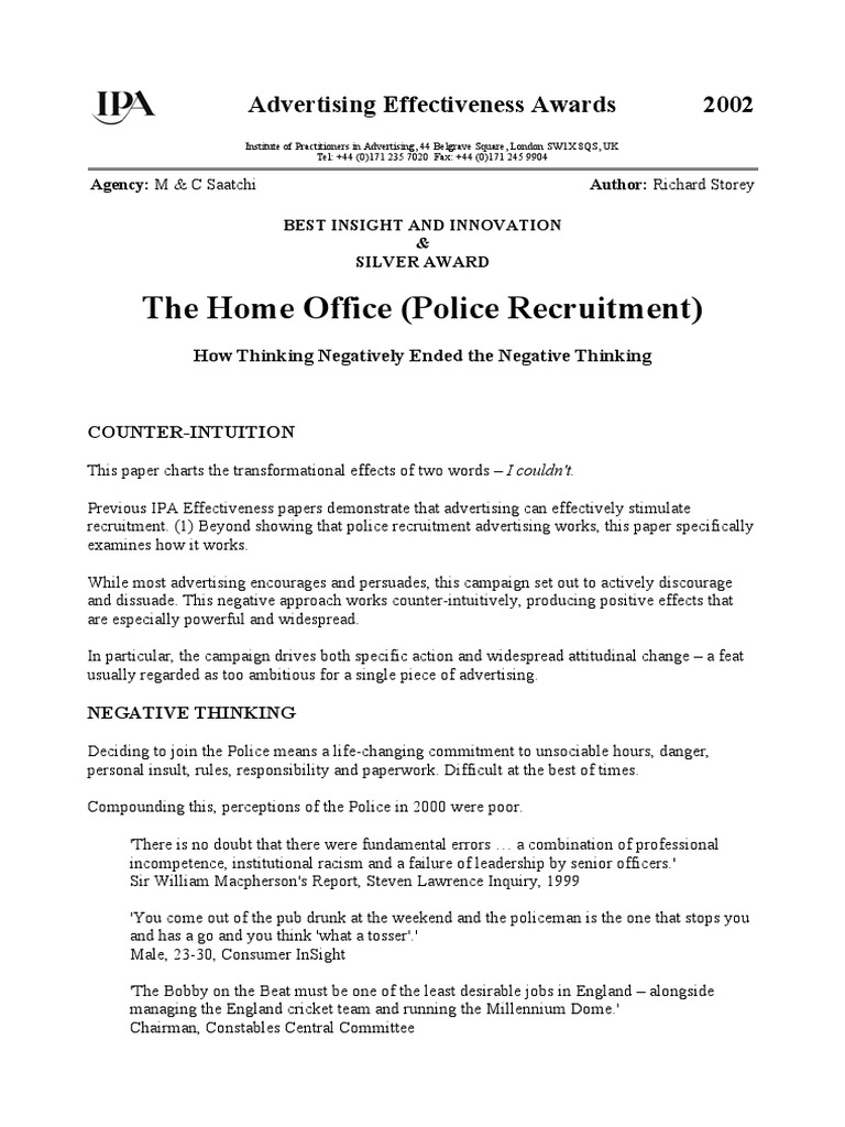 The Home Office - Police Recruitment Case Study | PDF | Advertising ...