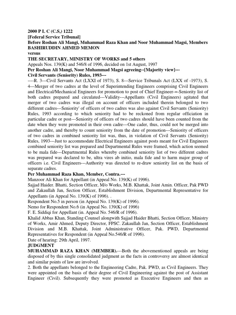 2000 P L C CS 1222 - Seniority of Officers of Two Cadres in Combined ...