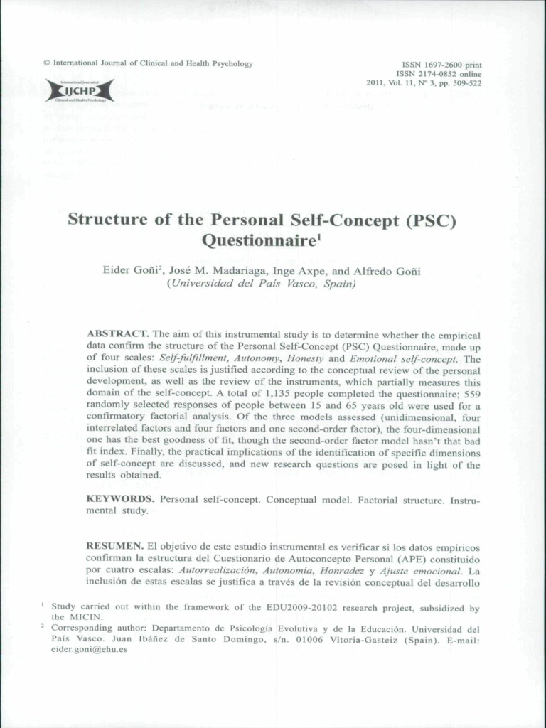 Structure of The Personal Self Concept Questionnaire | PDF ...