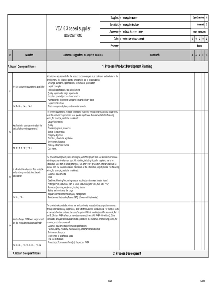 VDA 6.3 Based Supplier Assessment | Download Free PDF | Educational Assessment | Calibration
