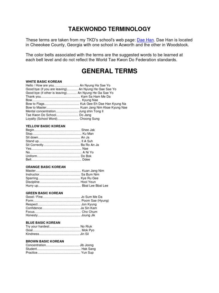Taekwondo Terminology | PDF | Taekwondo | Combat