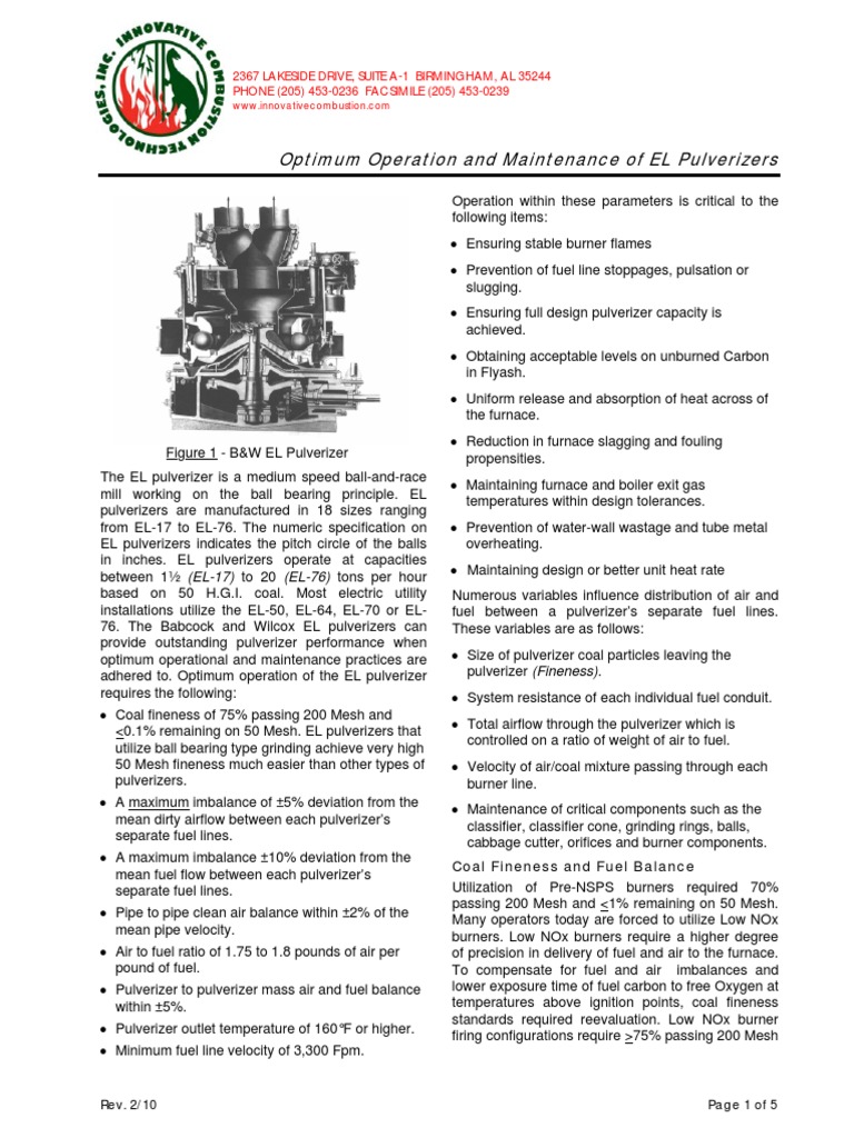 Optimum Operation and Maintenance of EL Pulverizers | PDF | Mill ...