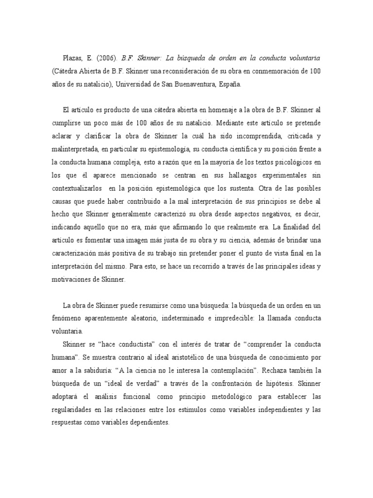 Orden en la conducta voluntaria de Skinner | PDF | Science | Ciencia ...