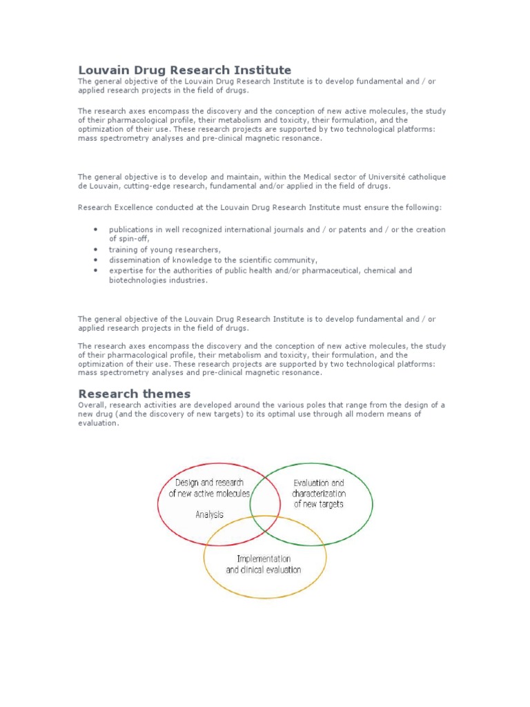 Louvain Drug Research Institute Overview | PDF | In Vitro | Pharmacology