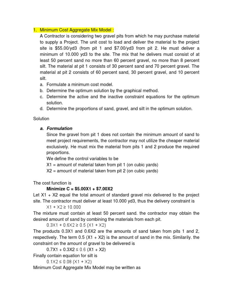 Minimum Cost Aggregate Mix Optimization | PDF | Mathematical ...