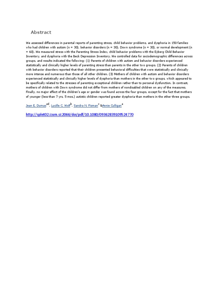 Jean E. Dumas Lucille C. Wolf Sandra N. Fisman Annie Culligan | PDF ...