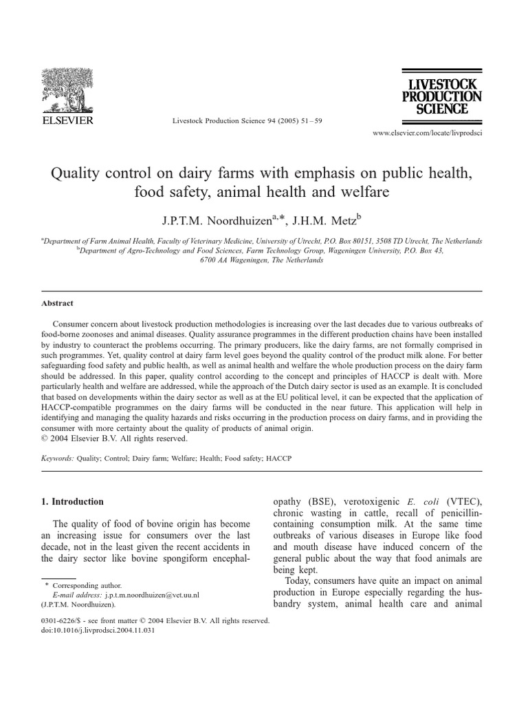 Quality Control On Dairy Farms With Emphasis On Public Health | PDF ...